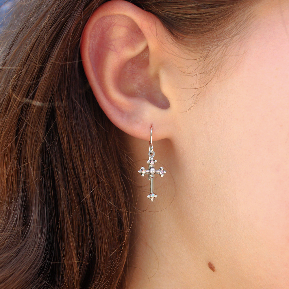 Dainty Pearl Cross Earrings – Coco and Duckie